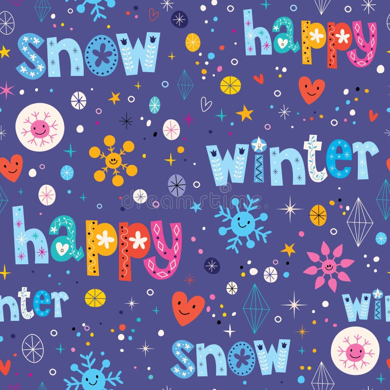 Happy Winter Snow Seamless Pattern Stock Vector - Illustration of ...