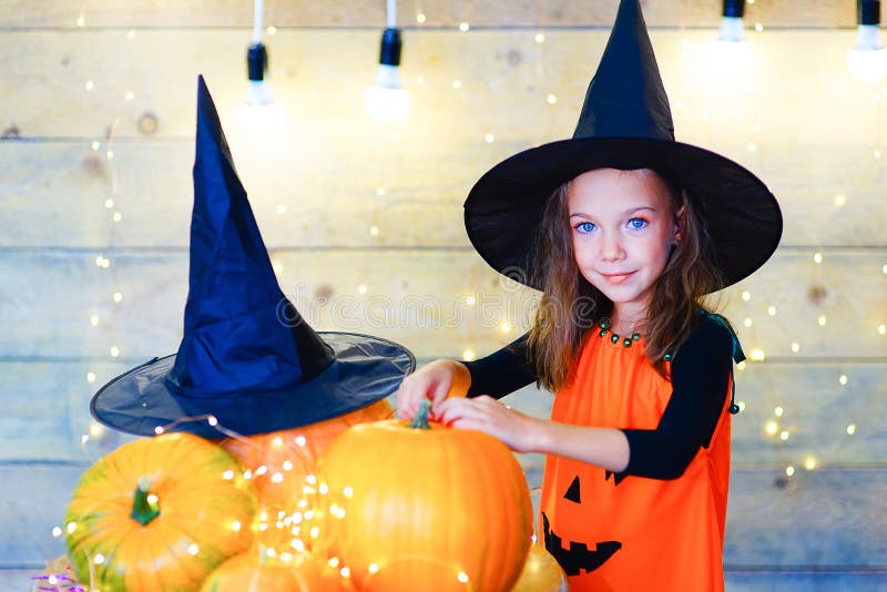 Happy Witch Children during Halloween Party Stock Image - Image of ...
