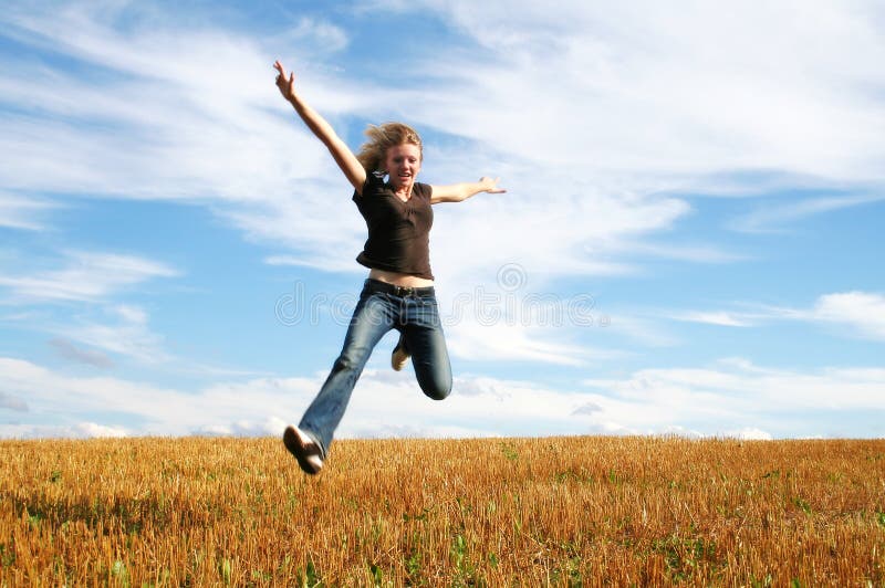 Happy woman stock photo. Image of clouds, fitness, activate - 1185602