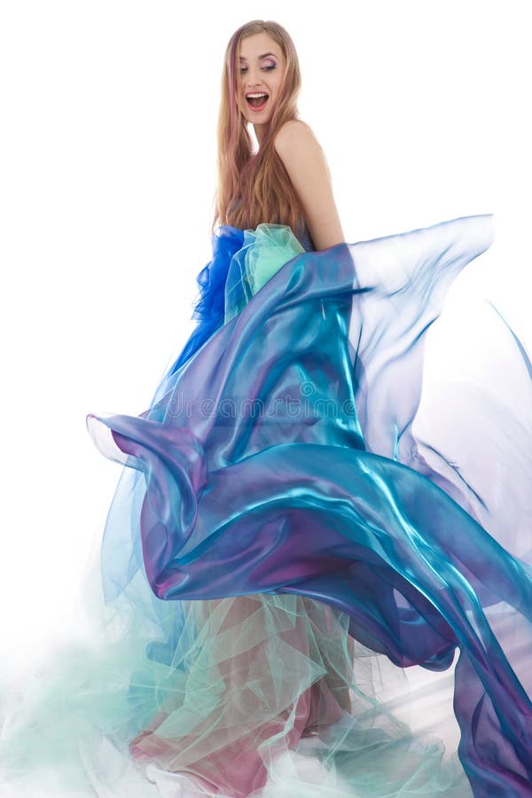 Fashion Model Dress, Woman in Flowing Fabric Gown, Clothes Flow Stock ...