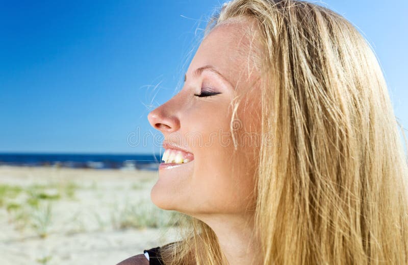 Happy woman on a beach stock image. Image of beach, freedom - 27205959