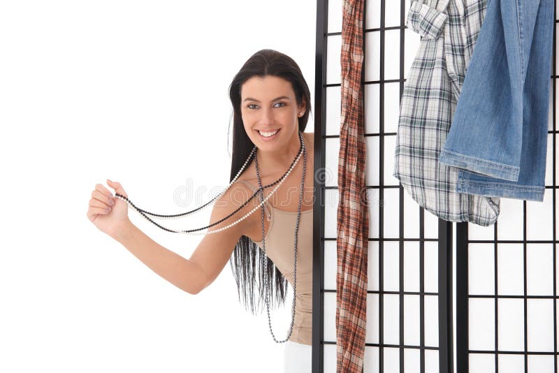 Undressing Behind Dressing Panel Stock Photo - Image of indoor, happy ...