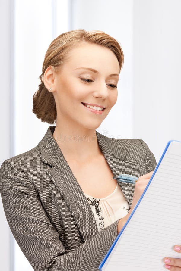 Happy Woman with Big Notepad Stock Photo - Image of nice, note: 38223844