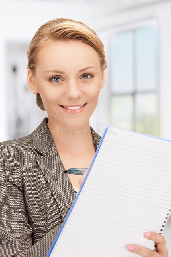 Happy Woman with Big Notepad Stock Image - Image of file, confident ...