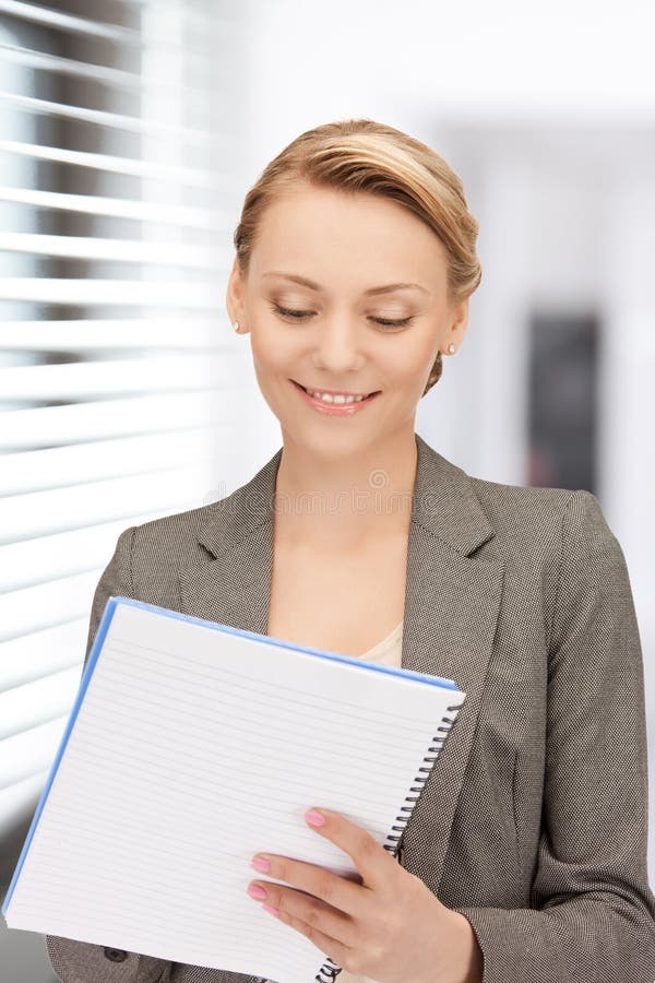 Happy Woman with Big Notepad Stock Image - Image of confident, notebook ...