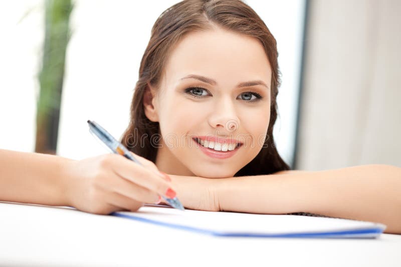 Happy Woman with Big Notepad Stock Image - Image of lady, note: 40166725