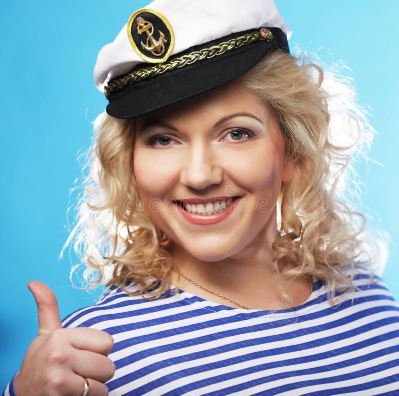 Happy Woman on Blue Background Stock Image - Image of happiness ...