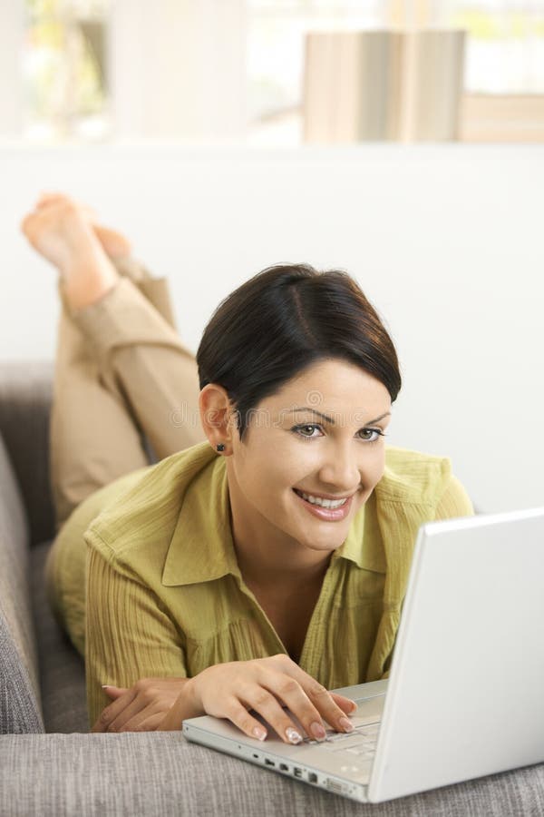 Happy Woman Browsing Internet Stock Photo - Image of adult, good: 16808496