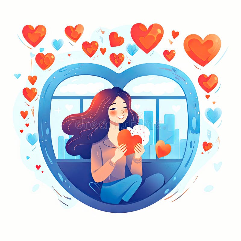 Happy Woman in Bus with Heart Feeling in Love Stock Photo - Image of ...