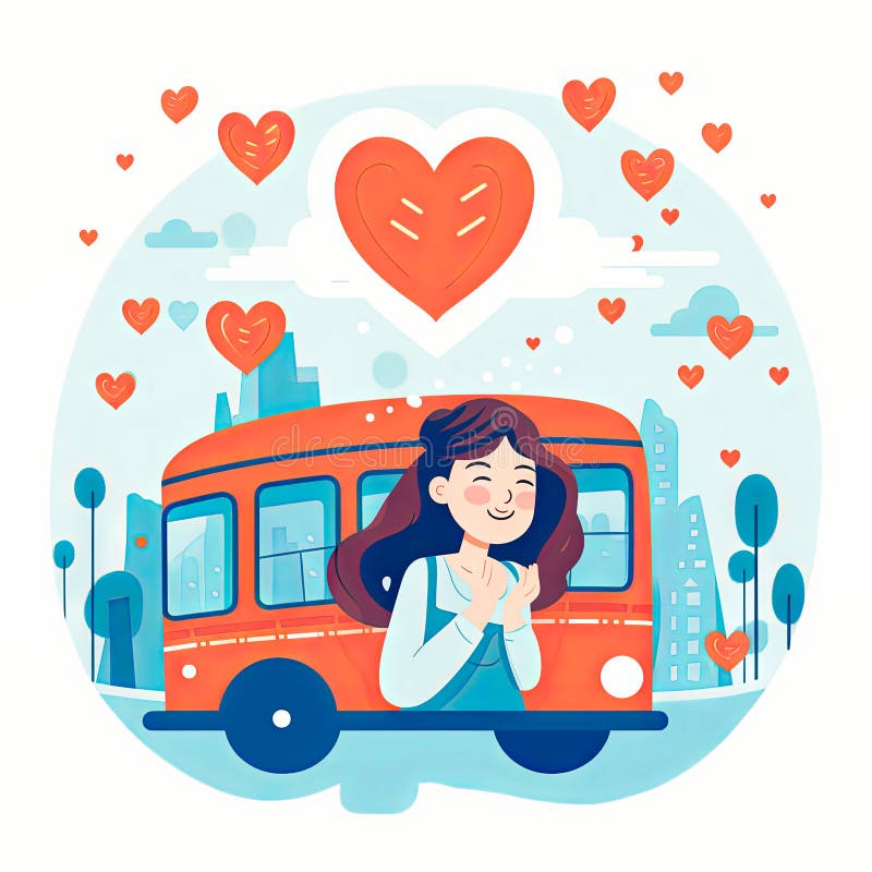 Happy Woman in Bus with Heart Feeling in Love Stock Photo - Image of ...