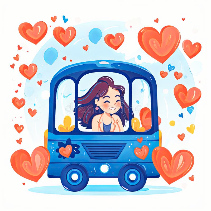 Happy Woman in Bus with Heart Feeling in Love Stock Photo - Image of ...