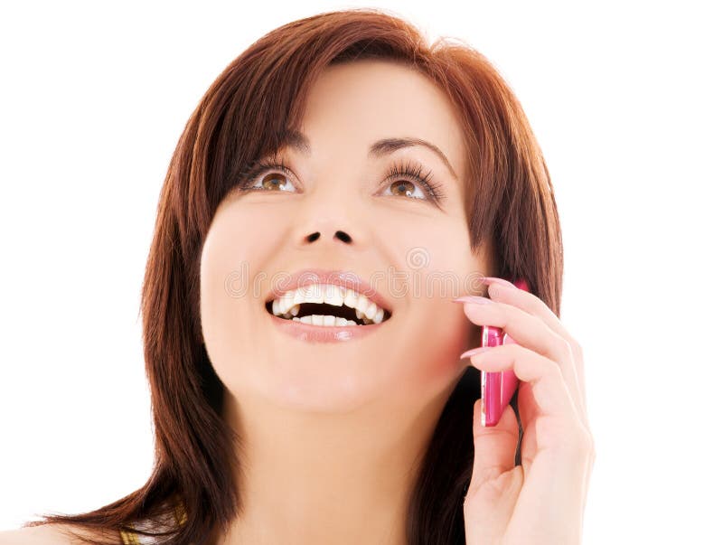 Happy Woman with Cell Phone Stock Photo - Image of expression, happy ...