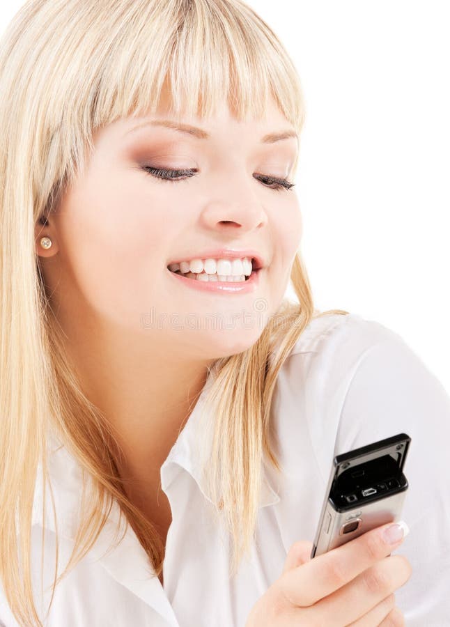 Happy Woman with Cell Phone Stock Photo - Image of gprs, lovely: 10418100
