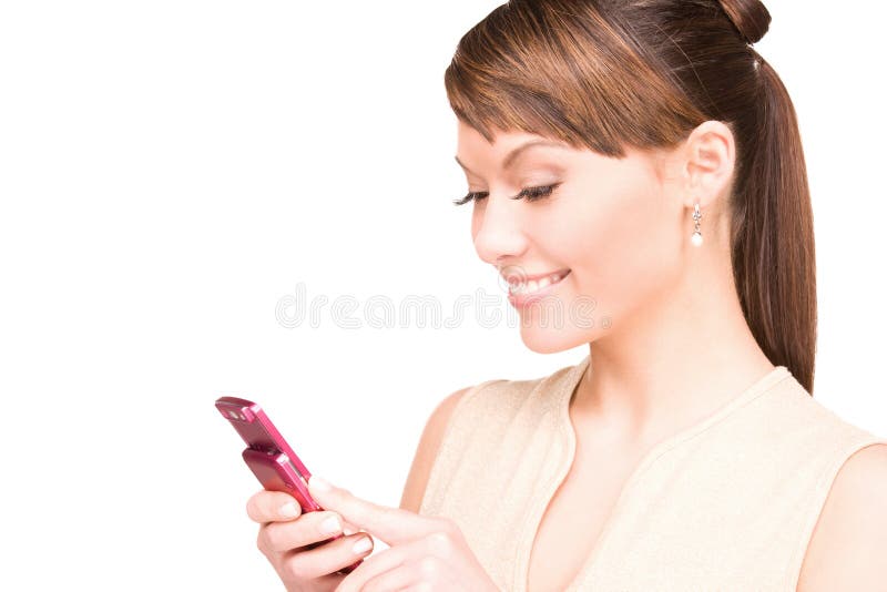 Happy Woman with Cell Phone Stock Photo - Image of communication ...
