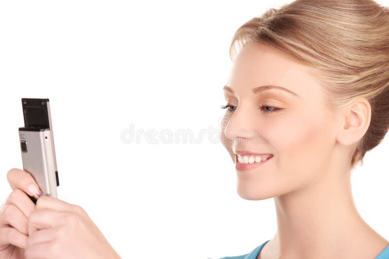Happy Woman with Cell Phone Stock Image - Image of modern ...