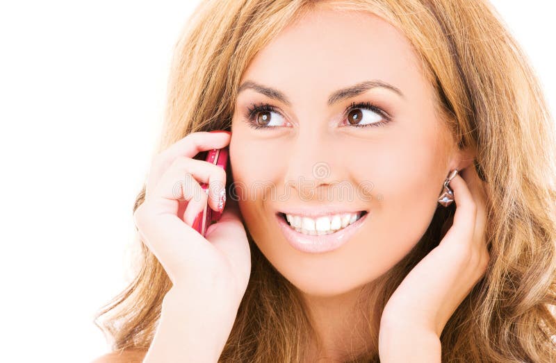Happy Woman with Cell Phone Stock Photo - Image of gorgeous, cheerful ...