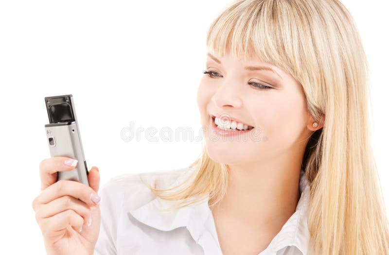 Happy Woman with Cell Phone Stock Photo - Image of communication ...