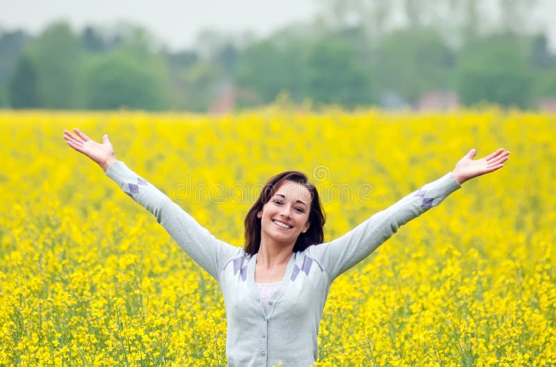 Happy woman cheering stock photo. Image of nature, arms - 25048706