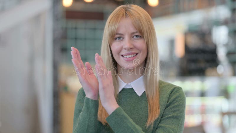 Portrait of Happy Woman Clapping, Applauding Stock Footage - Video of ...