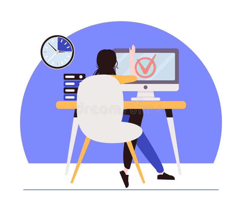 Happy Woman Completed Task and Triumphing with Raised Hands on the His ...