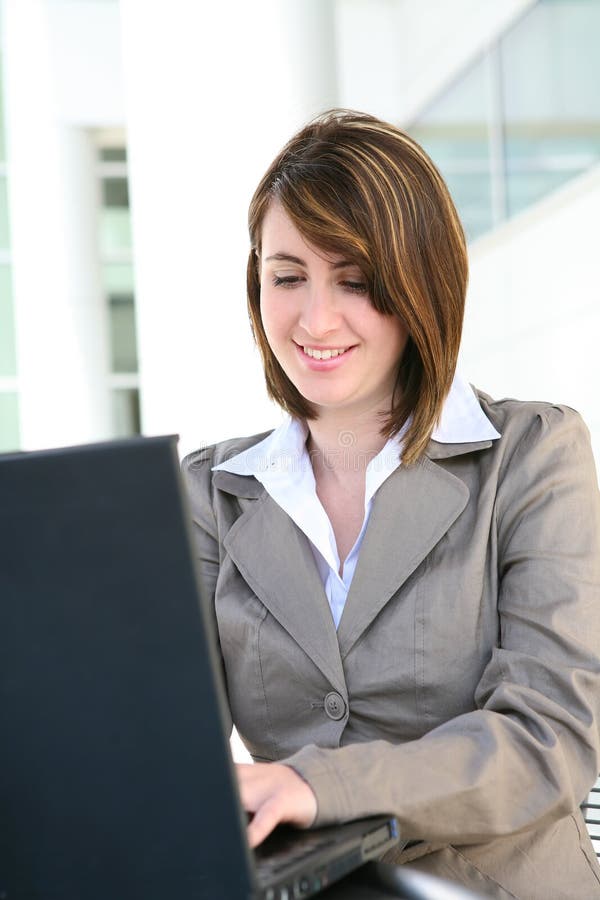 Happy Woman on Computer stock image. Image of female - 12978725