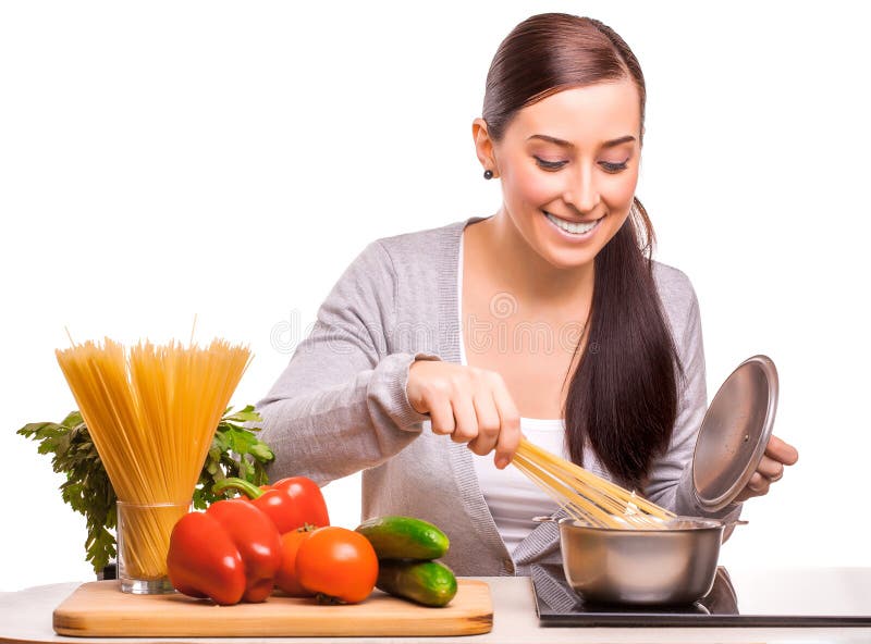 Happy Woman is Cooking in the Kitchen Stock Image - Image of kitchen ...