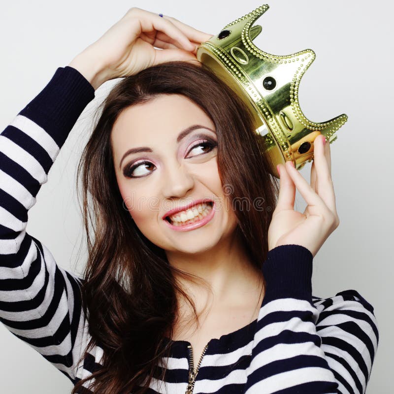 Happy woman with crown stock photo. Image of attractive - 61217882