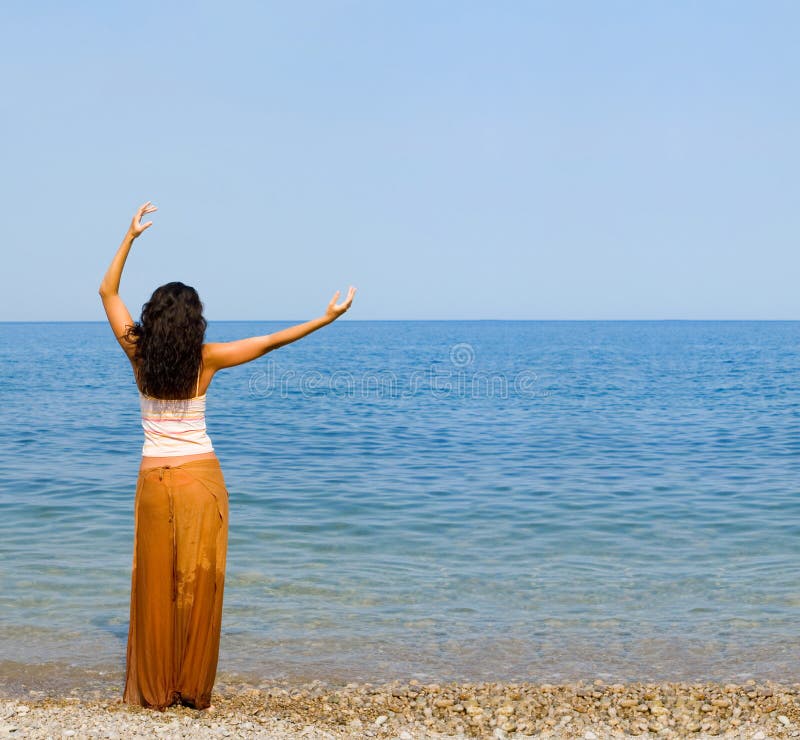 Happy Woman Dance in the Beach Stock Image - Image of color, jump: 8972975