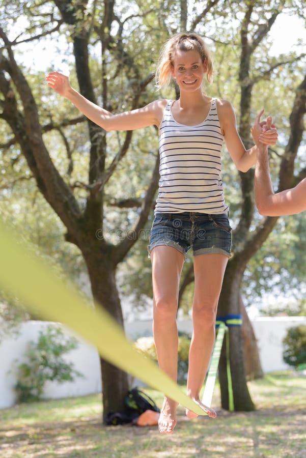 Woman Doing Slack Rope Walking Stock Photos - Free & Royalty-Free Stock ...