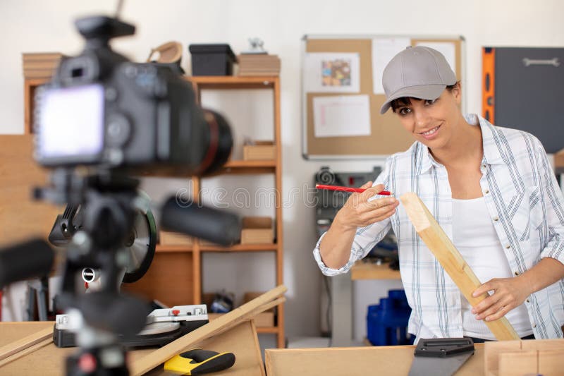 Happy Woman Doing Vlog about Working with Diy Stock Image - Image of ...