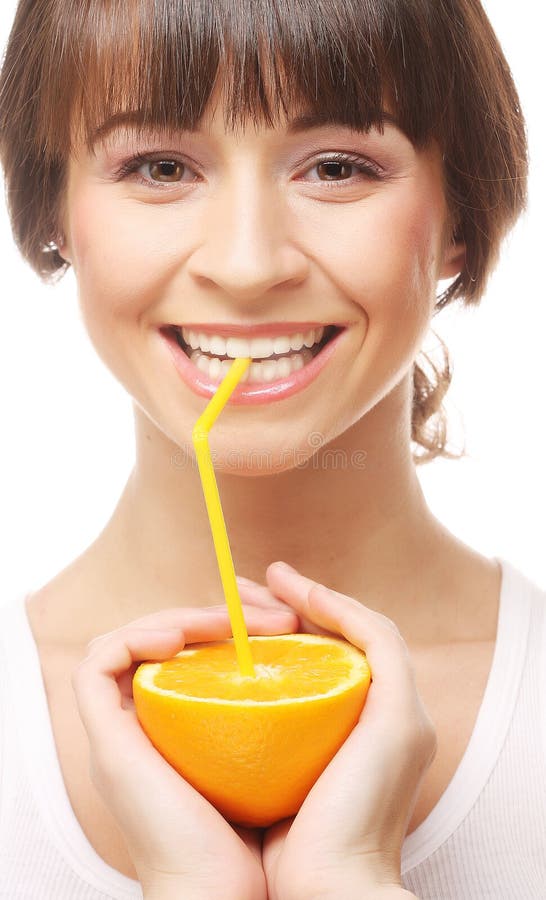 Happy Woman Drinking Orange Juice. Stock Photo - Image of girl, glass ...