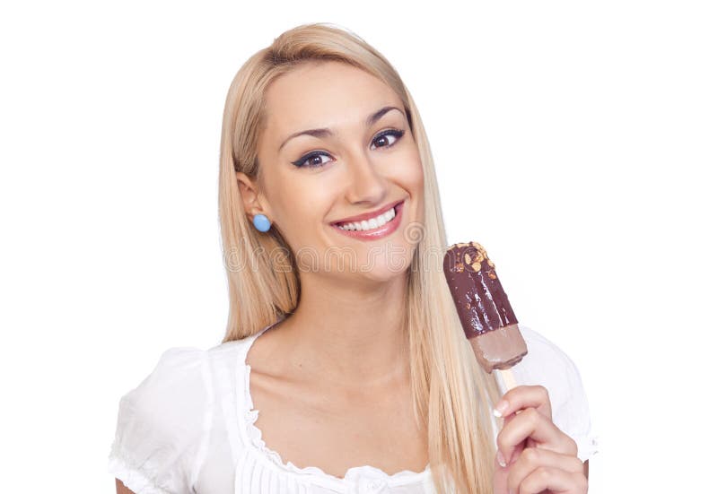 Happy Woman Eating Ice Cream Stock Image - Image of face, closeup: 26267637