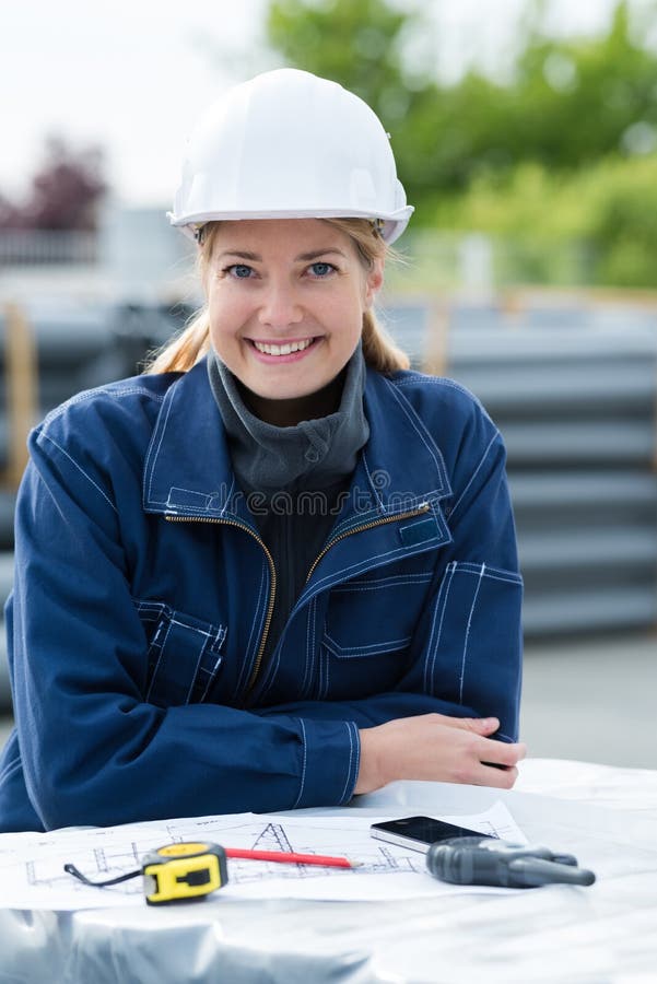 Happy Woman Engineer at Construction Site Stock Image - Image of people ...