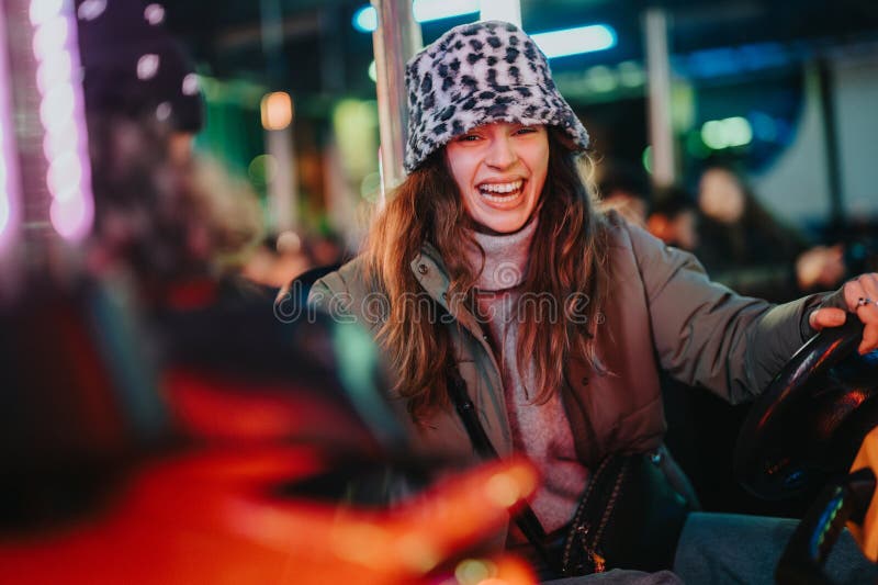 Happy Woman Enjoying a Fun Activity during Winter Evening Stock Image ...