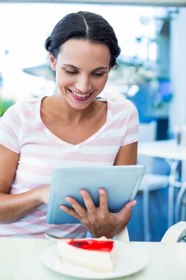 Happy Woman Enjoys Using Her Tablet Stock Image - Image of attractive ...