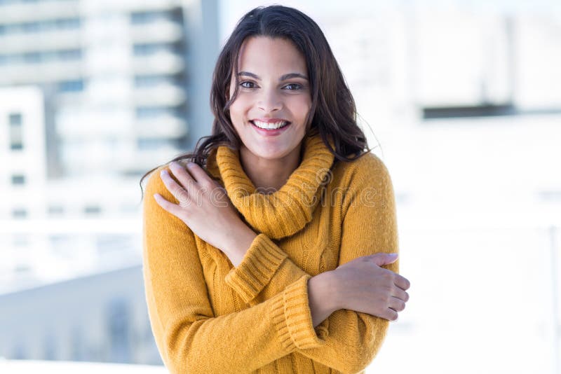 Happy woman feeling cold stock photo. Image of gesturing - 60532426