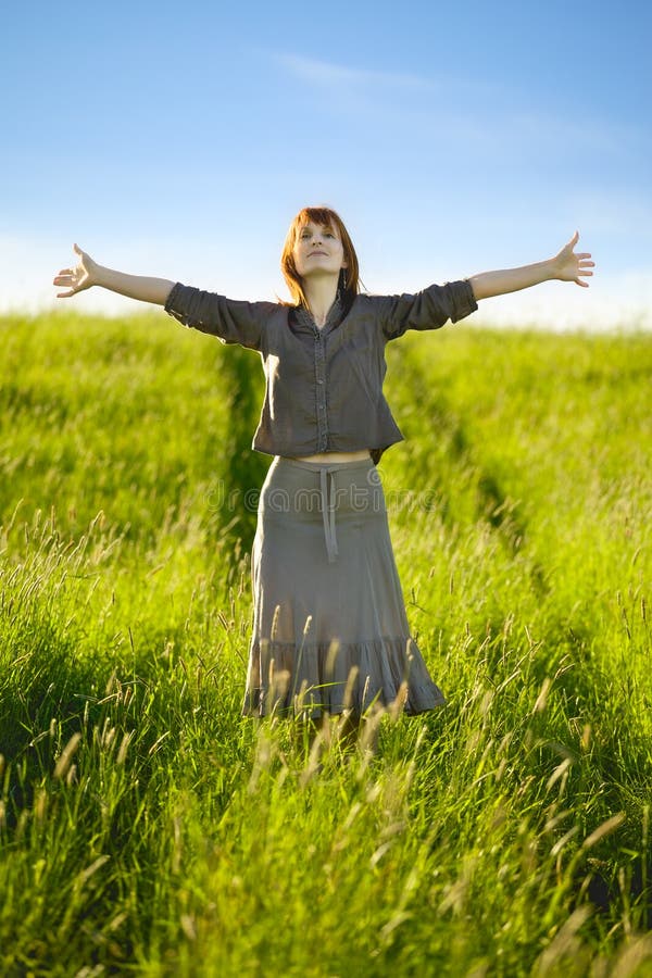 Happy woman in field stock photo. Image of outdoors, natural - 22115168