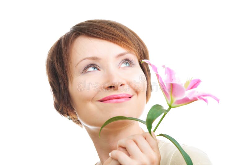 Happy woman with flower stock image. Image of exotic - 10354767