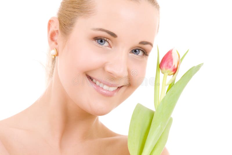 Happy woman with flower stock image. Image of holding - 9458791