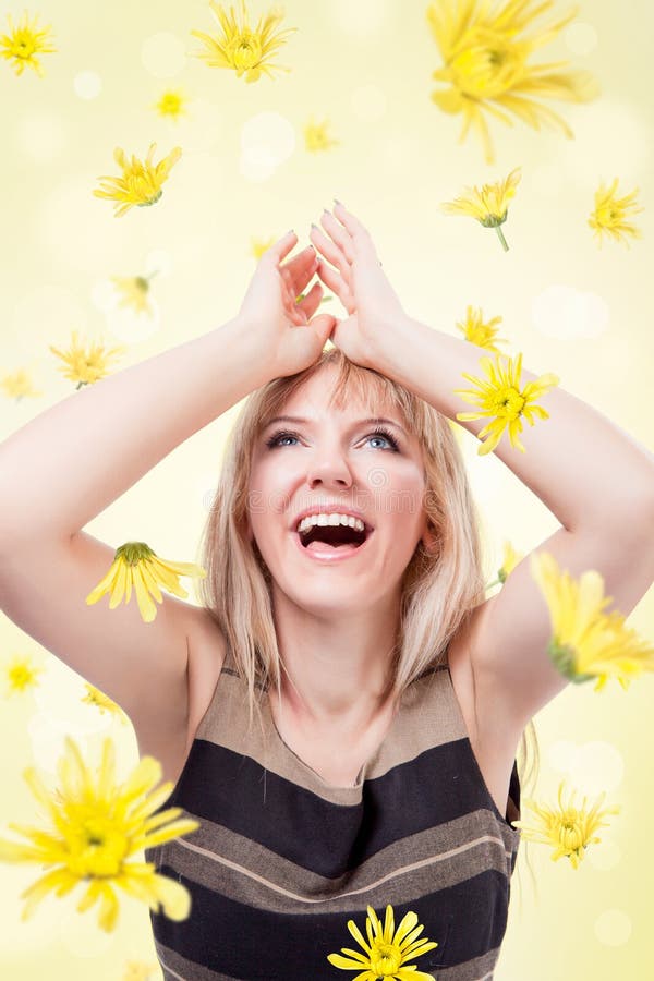 Happy woman with flowers stock image. Image of happy - 24640777