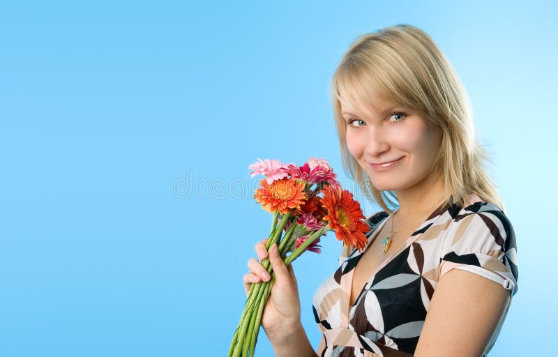 Happy woman with flowers stock photo. Image of people - 3166326