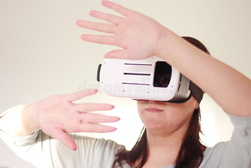 Happy Woman Getting Experience Using VR Headset Glasses of Virtual ...