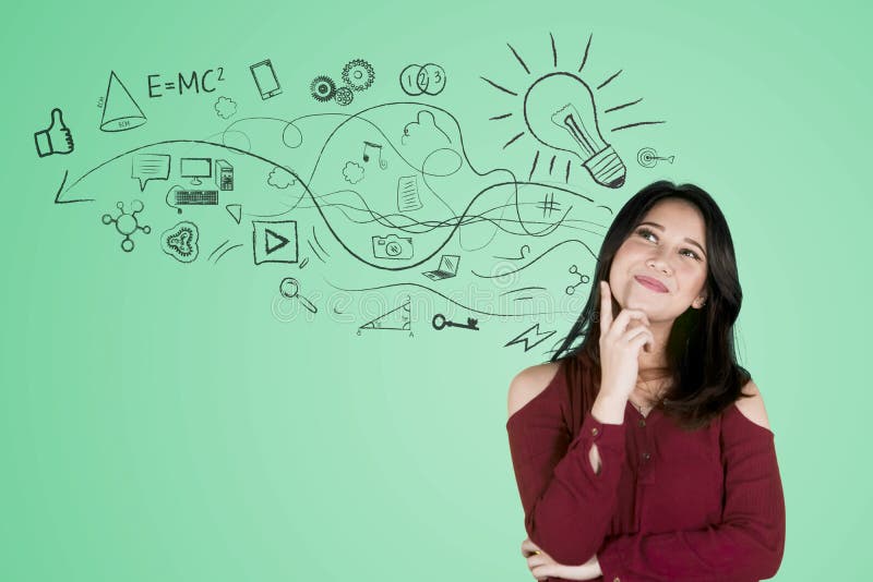 Happy Woman Getting an Idea on Studio Stock Image - Image of dream ...