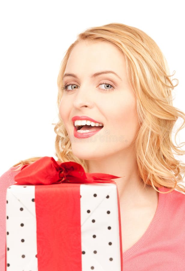 Happy woman with gift box stock photo. Image of expression - 40707802