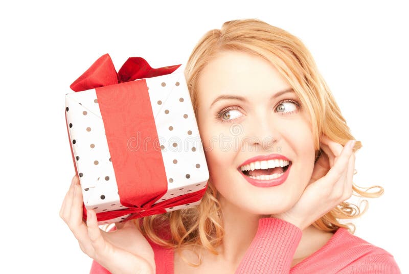 Happy woman with gift box stock photo. Image of adorable - 41009714