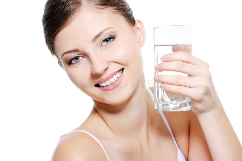 Happy Woman with a Glass of Clear Water Stock Photo - Image of healthy ...