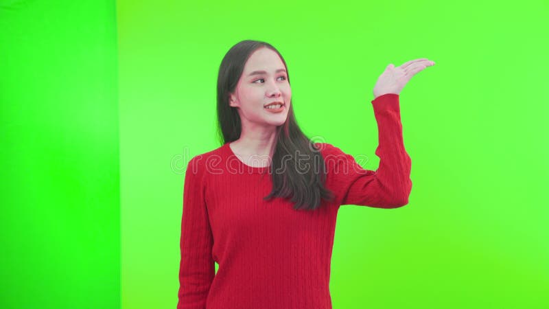 Happy Woman, Hand and Green Screen for Product Placement, a Woman is ...