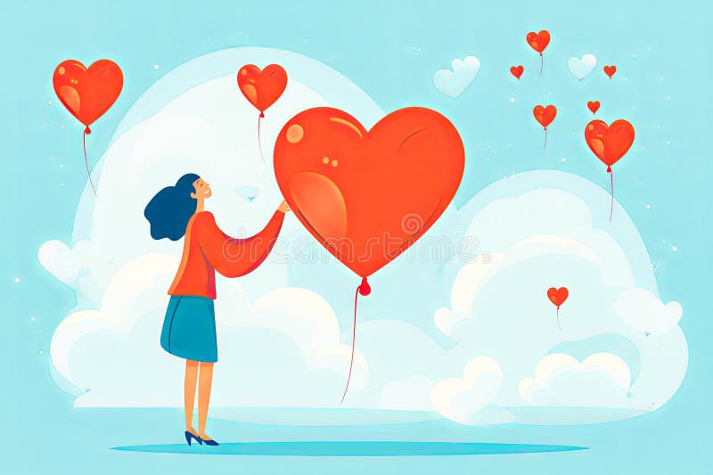 Happy Woman with Heart Feeling in Love in Flat Style Stock Image ...