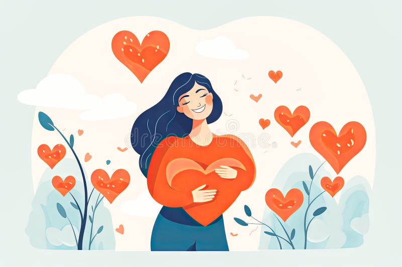 Happy Woman with Heart Feeling in Love in Flat Style Stock Image ...