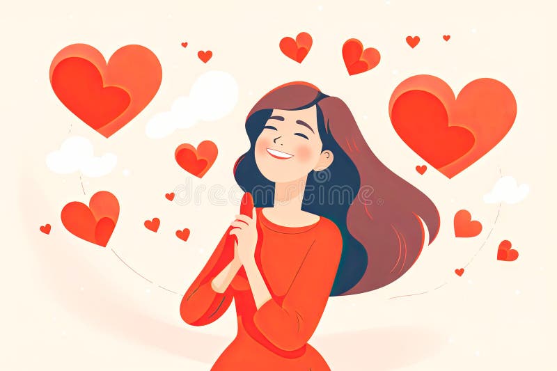 Happy Woman with Heart Feeling in Love in Flat Style Stock Image ...